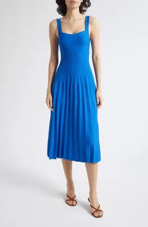 Staud STAUD Ellison Pleated Midi Dress Cobalt