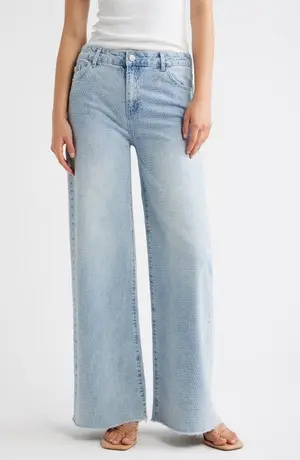 TRACTR Tractr Rhinestone Embellished Wide Leg Jeans