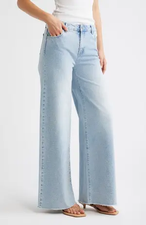 TRACTR Rhinestone Embellished Wide Leg Jeans