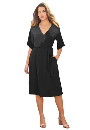 ROAMAN'S Roaman's Short Sleeve Wrap Fit And Flare Dress Black