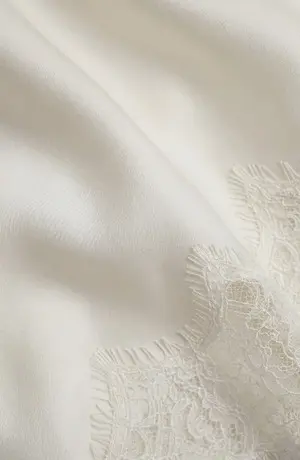 MODENAIRE Asymmetric Satin Slip Dress With Lace Trim - White