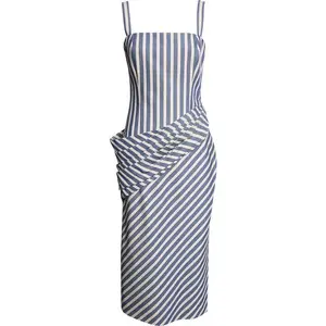 Carolina Herrera Stripe Draped Cotton Sundress - Blue Multi