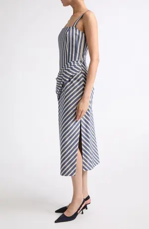 Carolina Herrera Stripe Draped Cotton Midi Dress