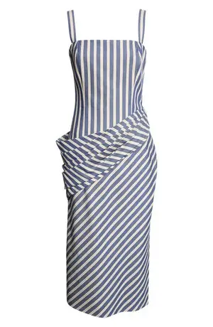 Carolina Herrera Stripe Draped Cotton Midi Dress
