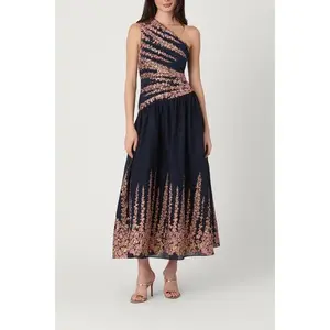 Shoshanna Lotus Border Jacquard Midnight Henderson Dress - Navy Multi