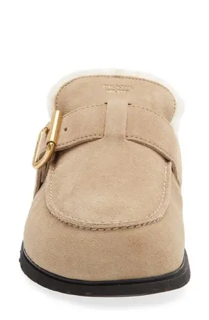 Prada Genuine Shearling Buckle Mule - Deserto