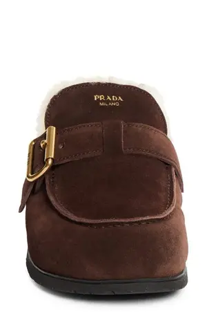 Prada Genuine Shearling Buckle Mule