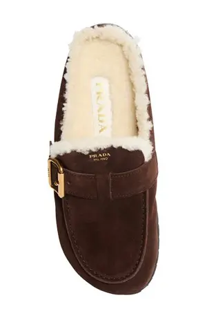 Prada Genuine Shearling Buckle Mule
