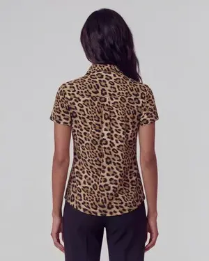 LORDS OF HARLECH Printed Merino Wool Short Sleeve Shirt - Leopard Brown
