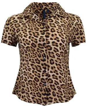 LORDS OF HARLECH Printed Merino Wool Short Sleeve Shirt - Leopard Brown