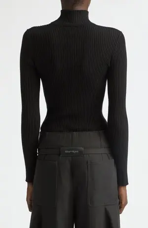 COURREGES Slash Mock Neck Rib Sweater - Black