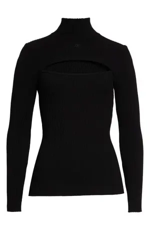 COURREGES Slash Mock Neck Rib Sweater - Black
