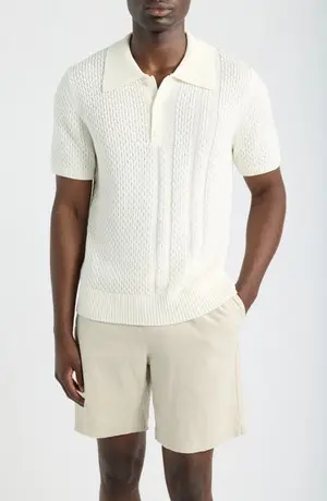 CHE Santino Textured Cotton Polo Sweater - Ecru- 17