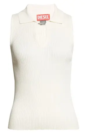 DIESEL® Lilita Sleeveless Rib Recycled Silk & Organic Cotton Polo Sweater