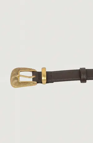MODENAIRE Engraved Buckle Leather Belt - Brown
