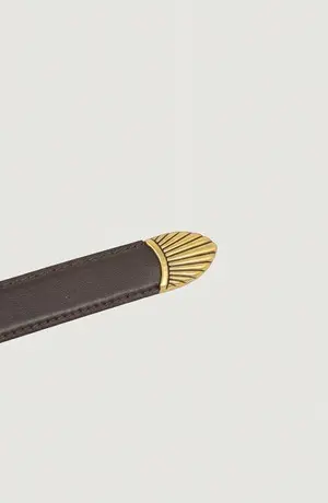 MODENAIRE Engraved Buckle Leather Belt - Brown
