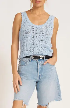 Matty M. Lior Scoop Neck Crochet Tank - Sky