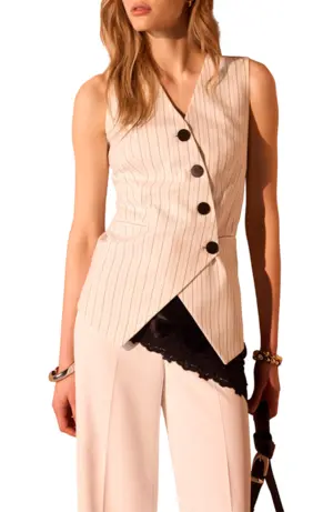 Mint Velvet Pinstripe Asymmetric Waistcoat - Ivory