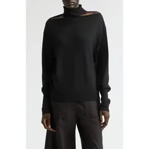 COURREGES Shoulder Cutout Merino Wool Sweater - Black