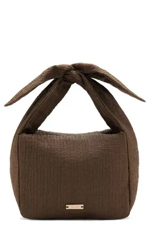 Mango Heidi Knotted Top Handle Bag With Gold Tone Chain Strap - Medium Brown