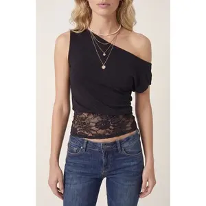 MODENAIRE Asymmetric Off-shoulder Top With Lace Waist Panel