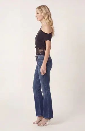 MODENAIRE Asymmetric Off-shoulder Top With Lace Waist Panel