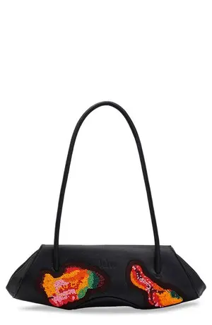 BEHNO Elizabeth Mini Leather Baguette With Beaded Embellishment - Black