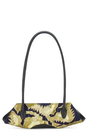 BEHNO Elizabeth Mini Leather Baguette With Beaded Embellishment - Black/navy