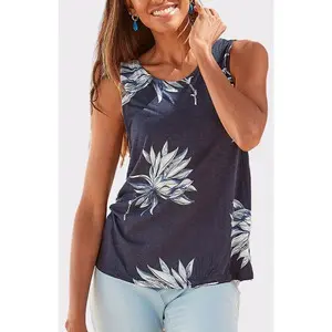 LASCANA Sleeveless Floral Print Tank Top - Dark Blue Multi