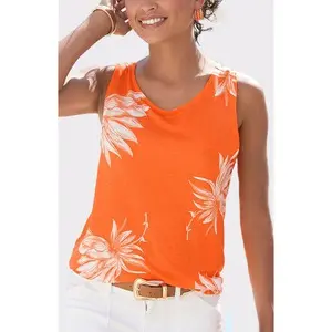 LASCANA Sleeveless Floral Print Tank Top - Orange Multi