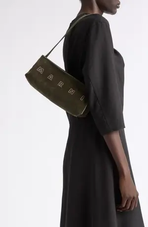 Marni Museo Pochette Suede Hobo Bag - Olive