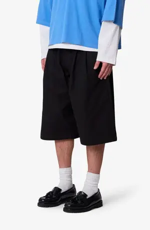 Mnml Baggy Fit Pleated Cotton Twill Shorts