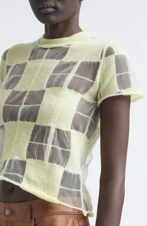 HAIKURE Hane Sheer Check Short Sleeve Sweater