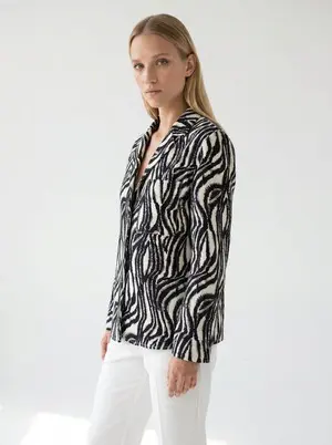 EXQUISE Adelaide Zebra Print Long Sleeve Shirt