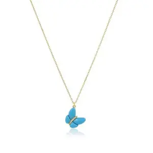 THE LOVERY FINE JEWELRY Asymmetrical Butterfly Necklace - Turquoise