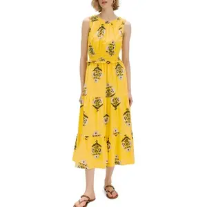 M&s Floral Pintuck Midi Dress - Yellow/multi