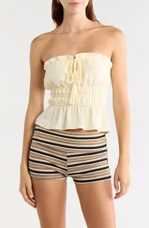 PACSUN Paige Smocked Crop Top - Vanilla
