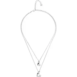 UNODE50 Double Necklace Plated In Sterling With Two Hearts