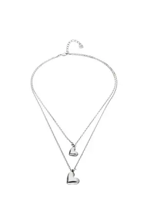 UNODE50 Double Necklace Plated In Sterling With Two Hearts