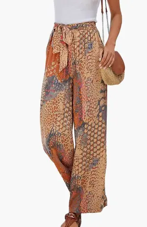 LASCANA Printed Wide Leg Pants - Orange Multi
