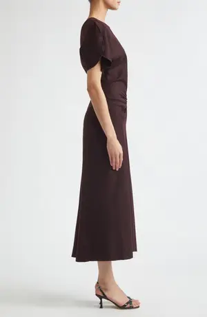Victoria Beckham Bela Ruched Wool Midi Dress