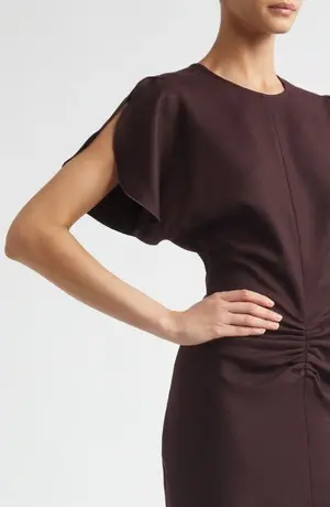 Victoria Beckham Bela Ruched Wool Midi Dress