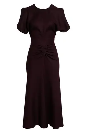Victoria Beckham Bela Ruched Wool Midi Dress