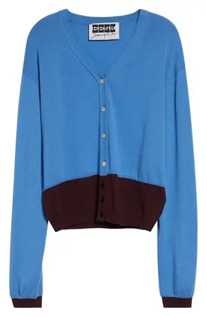 EENK Colorblock Wool V-neck Cardigan - Blue