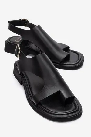FOREVER & ALWAYS SHOES Burley Leather Slingback Sandal - Black