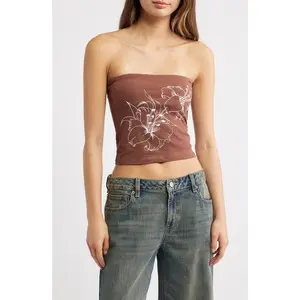 PACSUN Lily Graphic Tube Top - Brown
