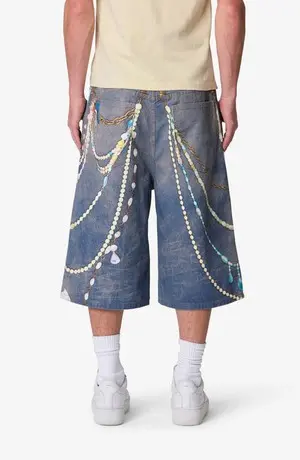 Mnml Ultra Baggy Chain Printed Denim Shorts