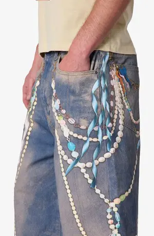 Mnml Ultra Baggy Chain Printed Denim Shorts