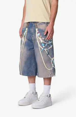 Mnml Ultra Baggy Chain Printed Denim Shorts