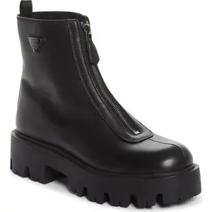 Prada Lug Sole Zip Bootie - Nero